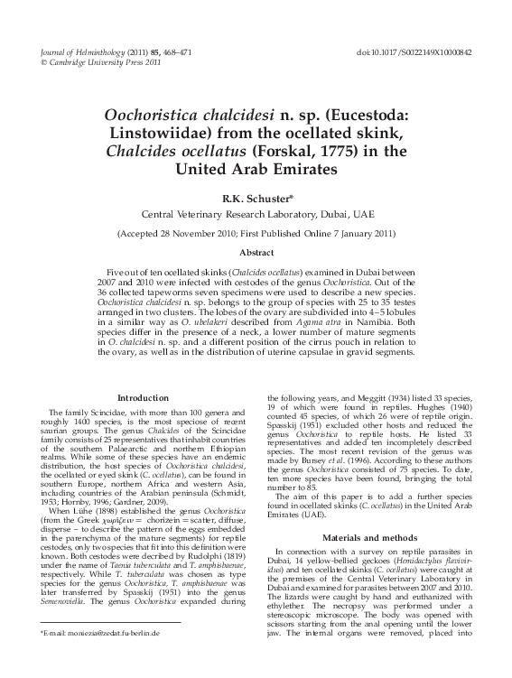 (PDF) A New Species of Oochoristica (Eucestoda: Cyclophyllidea ...