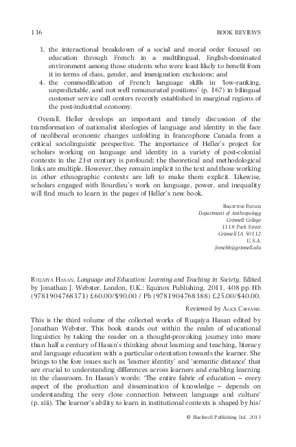 (PDF) Ruqaiya Hasan. Language and Education: Learning and Teaching in ...