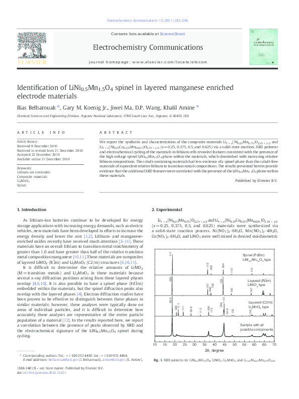 (PDF) Identification of LiNi0.5Mn1.5O4 spinel in layered manganese enriched electrode materials