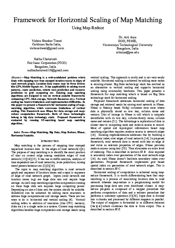 (PDF) Framework for Horizontal Scaling of Map Matching Using Map-Reduce | Arti Arya and Vishnu ...