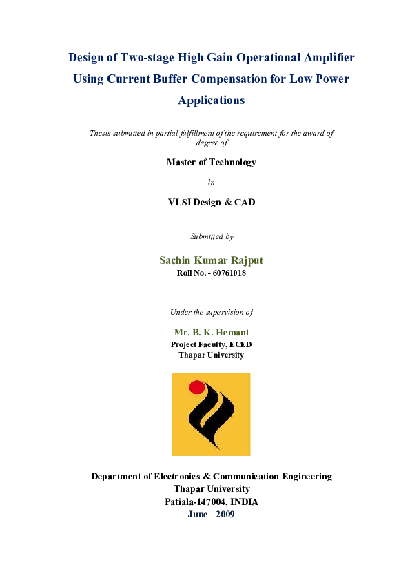 (PDF) Design of Two-stage High Gain Operational Amplifier Using Current ...