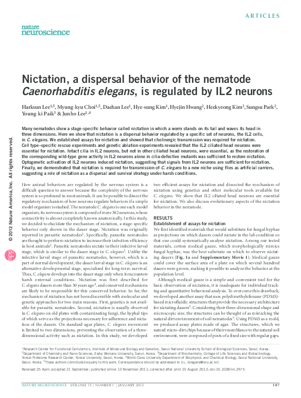 (PDF) Nictation, a dispersal behavior of the nematode Caenorhabditis ...