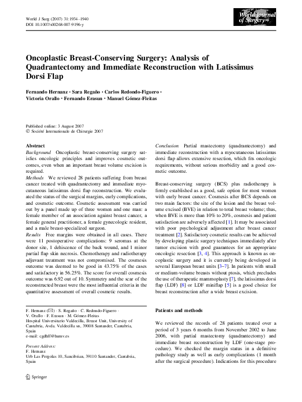 (PDF) Oncoplastic Breast-Conserving Surgery: Analysis of Quadrantectomy ...