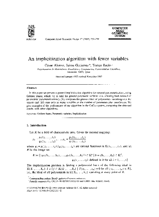 (PDF) An implicitization algorithm with fewer variables