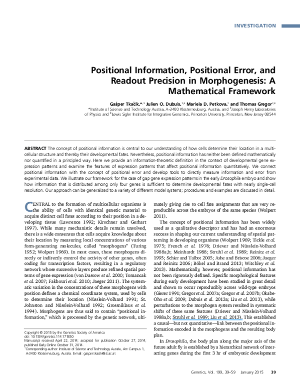 Pdf Positional Information Positional Error And Readout Precision