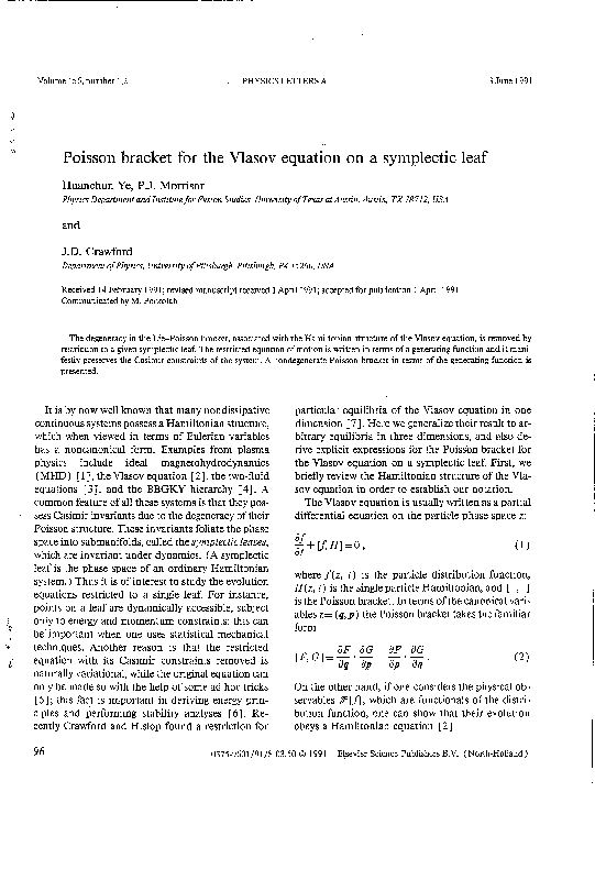(PDF) Poisson bracket for the Vlasov equation on a symplectic leaf