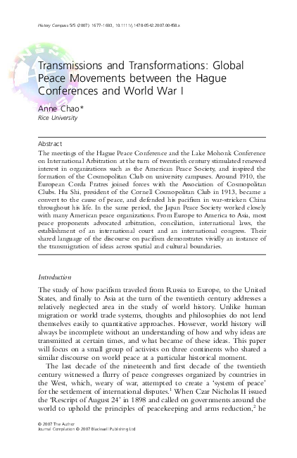 (PDF) Transmissi ons and Transformations: Global Peace Movements ...