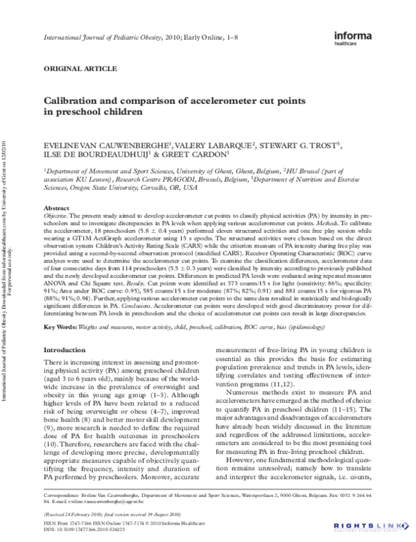 (PDF) Calibration and comparison of accelerometer cut points in preschool children
