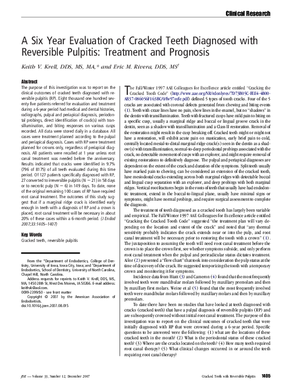 (PDF) A Six Year Evaluation of Cracked Teeth Diagnosed with Reversible ...