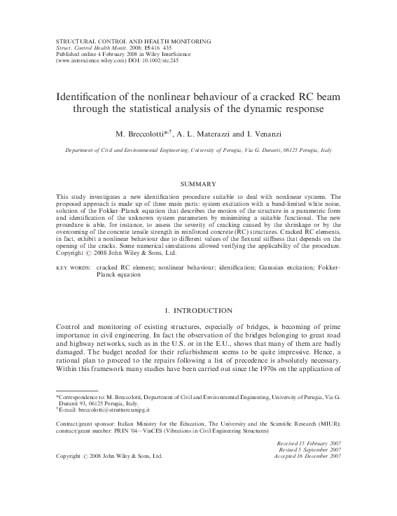 (PDF) Identification of the nonlinear behaviour of a cracked RC beam through the statistical ...
