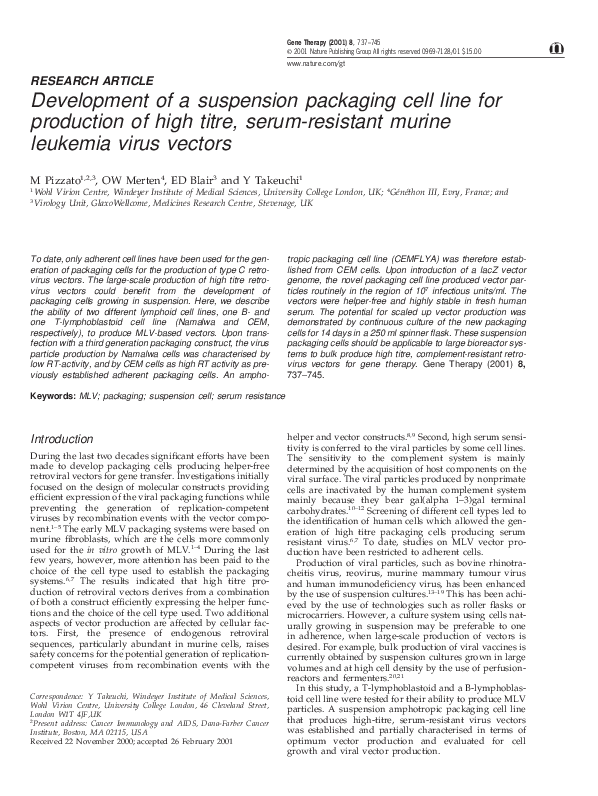 (PDF) Development of a suspension packaging cell line for production of ...