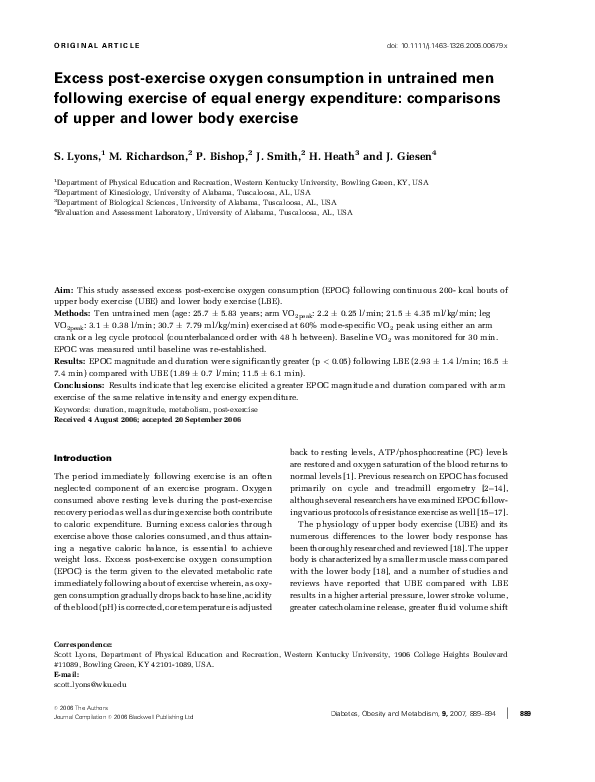(PDF) Excess post-exercise oxygen consumption in untrained males ...