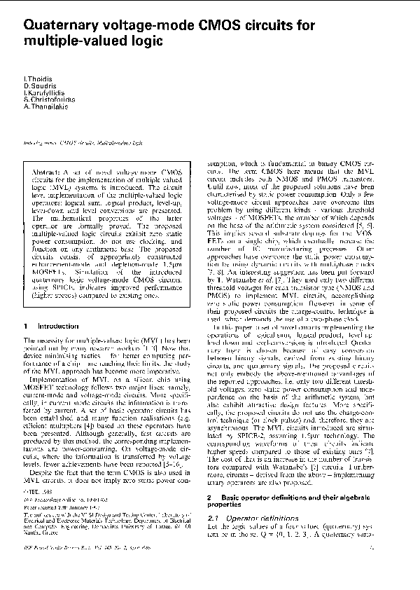 (PDF) Quaternary voltage-mode CMOS circuits for multiple-valued logic