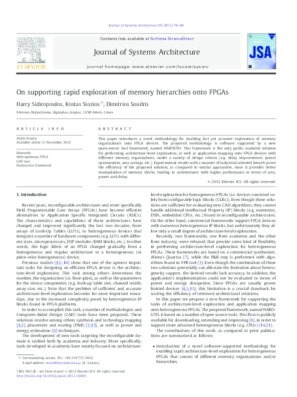 (PDF) On supporting rapid exploration of memory hierarchies onto FPGAs