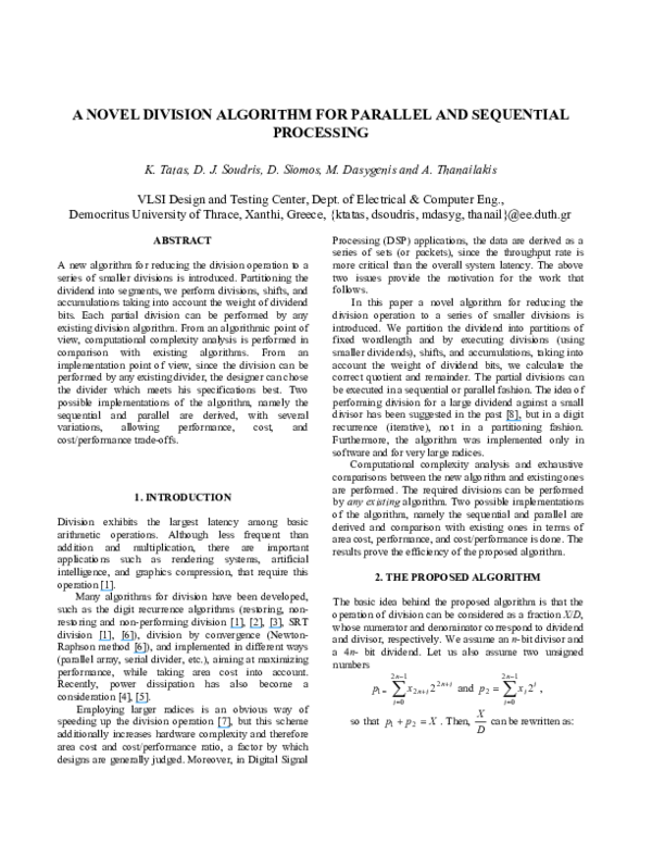 (PDF) A novel division algorithm for parallel and sequential processing