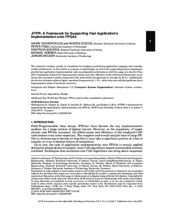 (PDF) JITPR: A framework for supporting fast application's implementation onto FPGAs