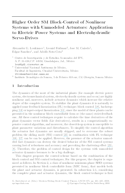 Higher Order SM Block-Control of Nonlinear Systems with Unmodeled ...