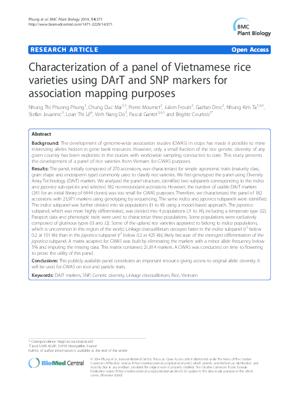 (PDF) Characterization of a panel of Vietnamese rice varieties using ...