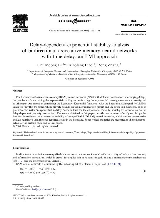 (PDF) Delay-dependent exponential stability analysis of delayed neural networks: an LMI approach