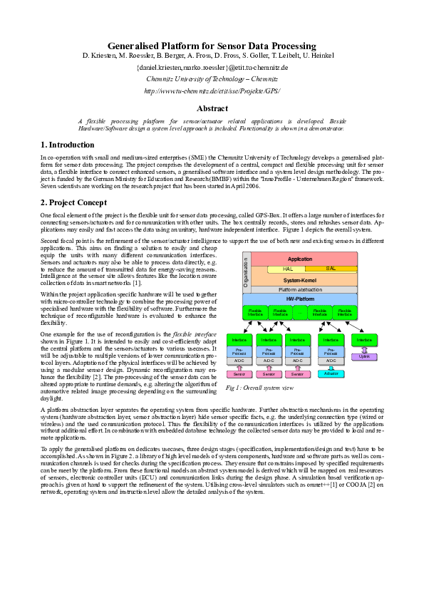 (PDF) Generalised Platform for Sensor Data Processing