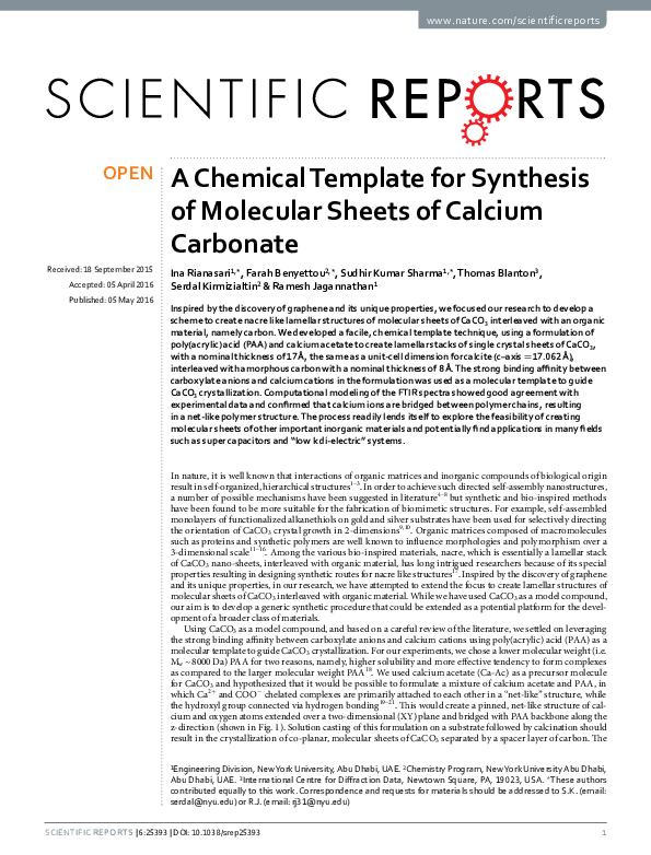 (PDF) A Chemical Template for Synthesis of Molecular Sheets of Calcium ...
