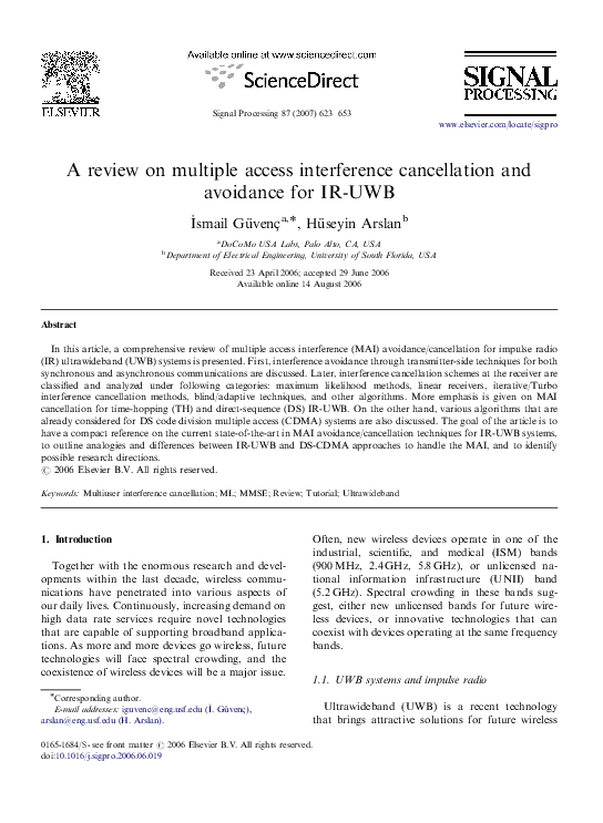 (PDF) A review on multiple access interference cancellation and avoidance for IR-UWB