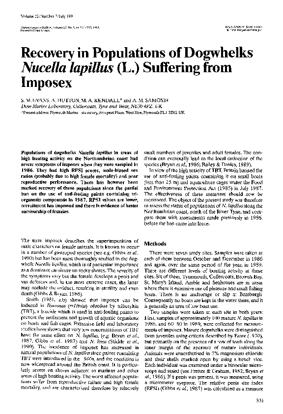 (PDF) Recovery in populations of dogwhelks Nucella lapillus (L ...