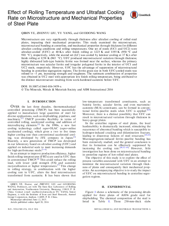 (PDF) Effect of Rolling Temperature and Ultrafast Cooling Rate on Microstructure and Mechanical ...