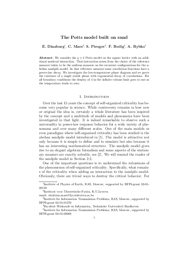 (PDF) The Potts Model Built on Sand