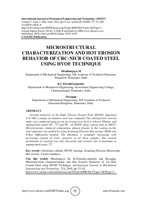 (PDF) MICROSTRUCTURAL CHARACTERIZATION AND HOT EROSION BEHAVIOR OF CRC-NICR COATED STEEL USING ...