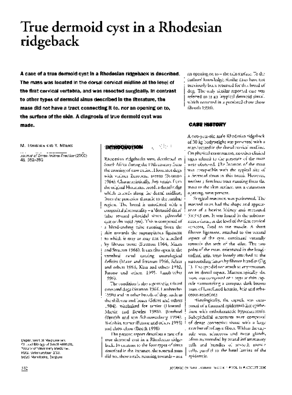 (PDF) True dermoid wst in a Rhodesian ridgeback