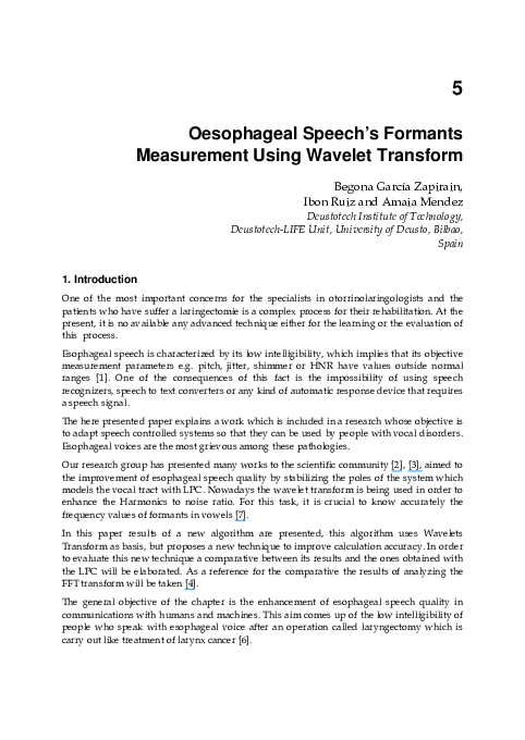 (PDF) Oesophageal Speech’s Formants Measurement Using Wavelet Transform