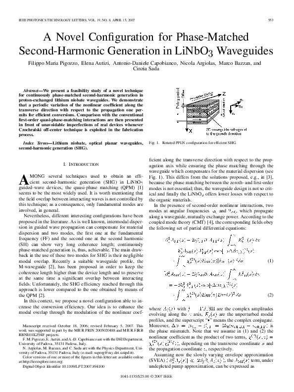 (PDF) A Novel Configuration for Phase-Matched Second-Harmonic Generation in LiNbO $_3$ Waveguides