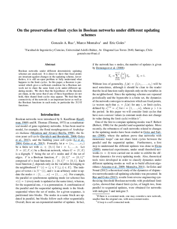 Pdf On The Preservation Of Limit Cycles In Boolean Networks Under Different Updating Schemes