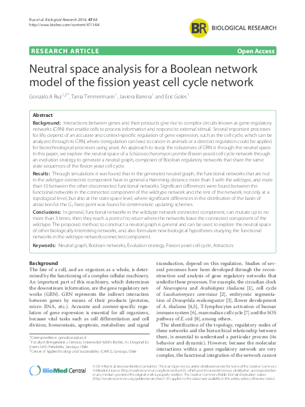 (PDF) Neutral space analysis for a Boolean network model of the fission yeast cell cycle network