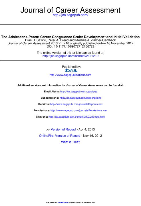 (PDF) The Adolescent-Parent Career Congruence Scale: Development and Initial Validation