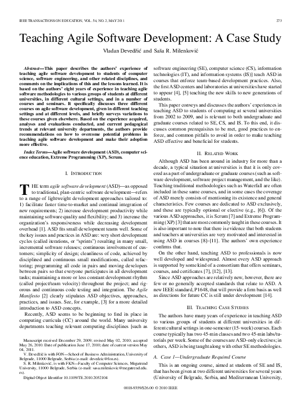 (PDF) Teaching Agile Software Development: A Case Study