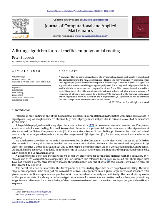 (PDF) A fitting algorithm for real coefficient polynomial rooting