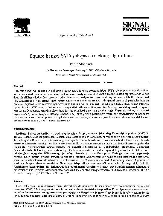 (PDF) Square hankel SVD subspace tracking algorithms