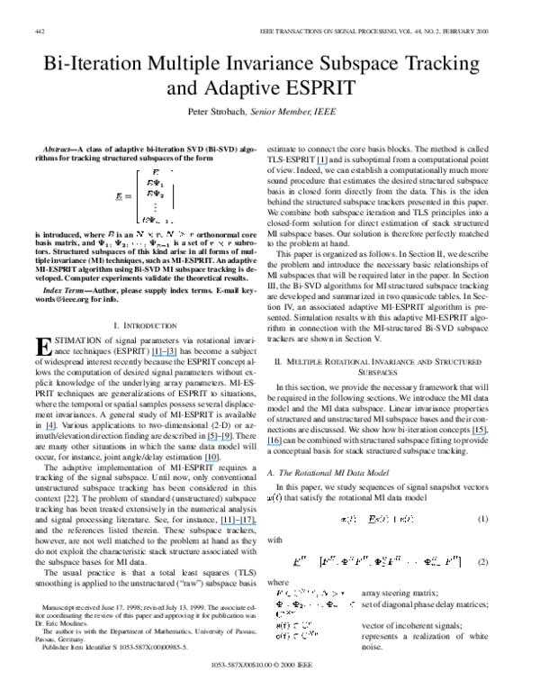 Pdf Bi Iteration Multiple Invariance Subspace Tracking And Adaptive