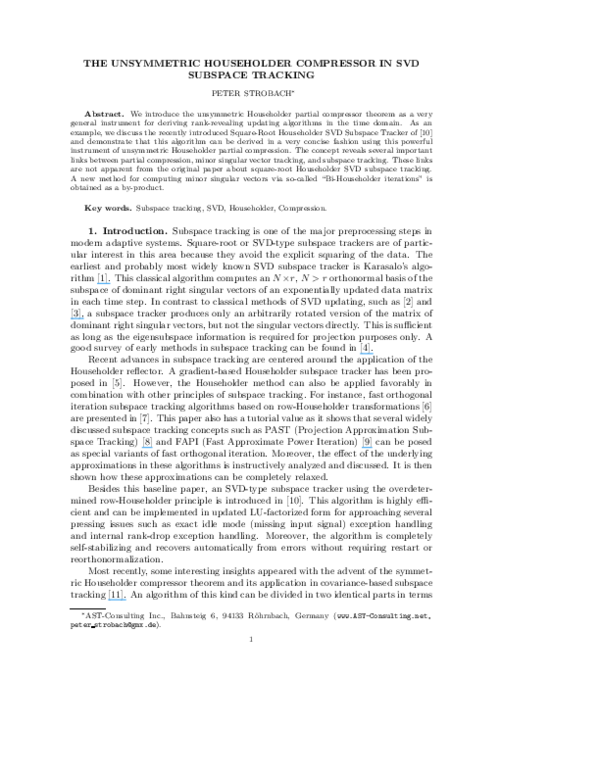 (PDF) The Unsymmetric Householder Compressor in SVD Subspace Tracking