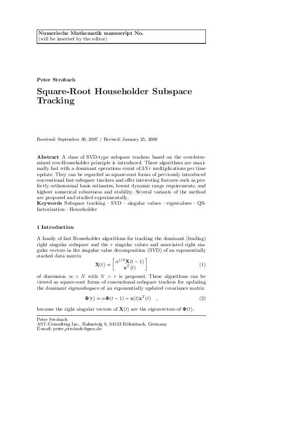(PDF) Square-root Householder subspace tracking | Peter Strobach - Academia.edu