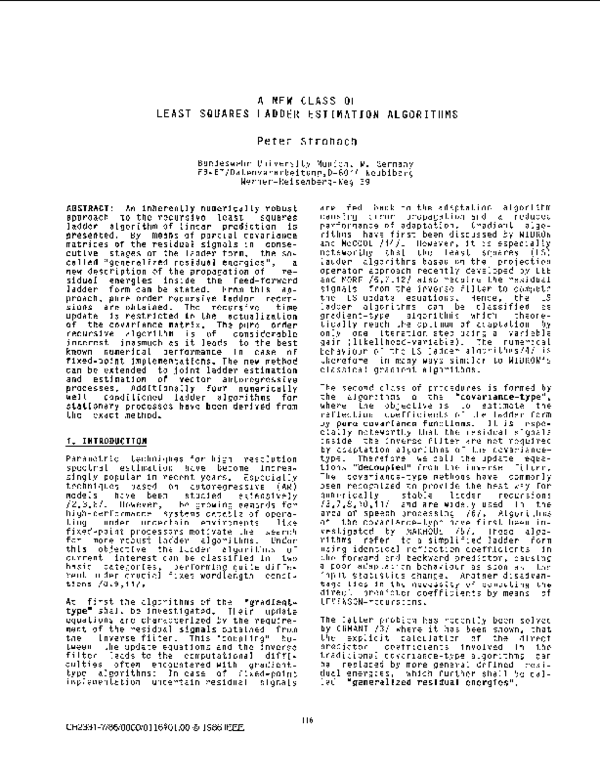 (PDF) A New Class Of Least Squares Ladder Estimation Algorithms
