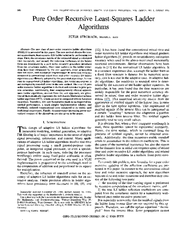 (PDF) Pure order recursive least-squares ladder algorithms