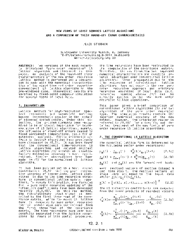 Pdf New Forms Of Least Squares Lattice Algorithms And A Comparison Of
