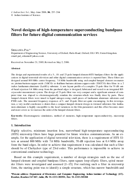 Pdf High Temperature Superconducting Components For Microwave Systems