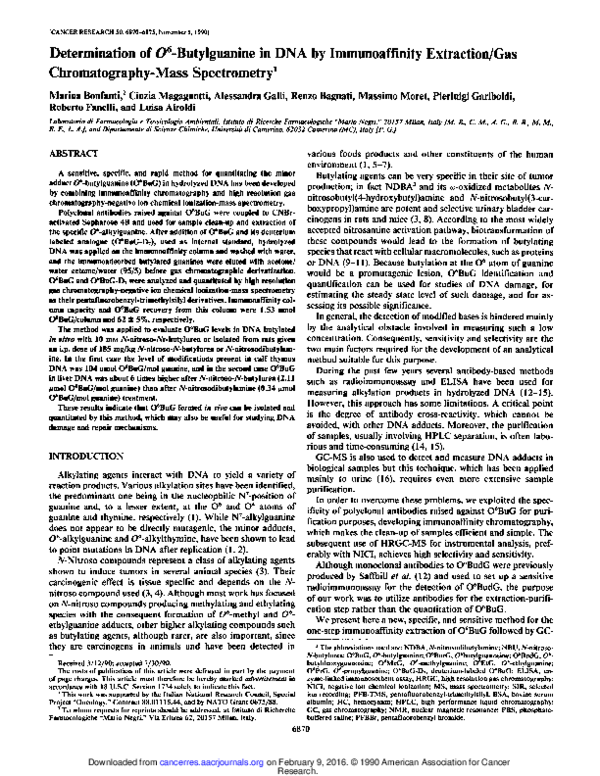 (PDF) Determination of O6-butylguanine in DNA by immunoaffinity extraction/gas chromatography ...