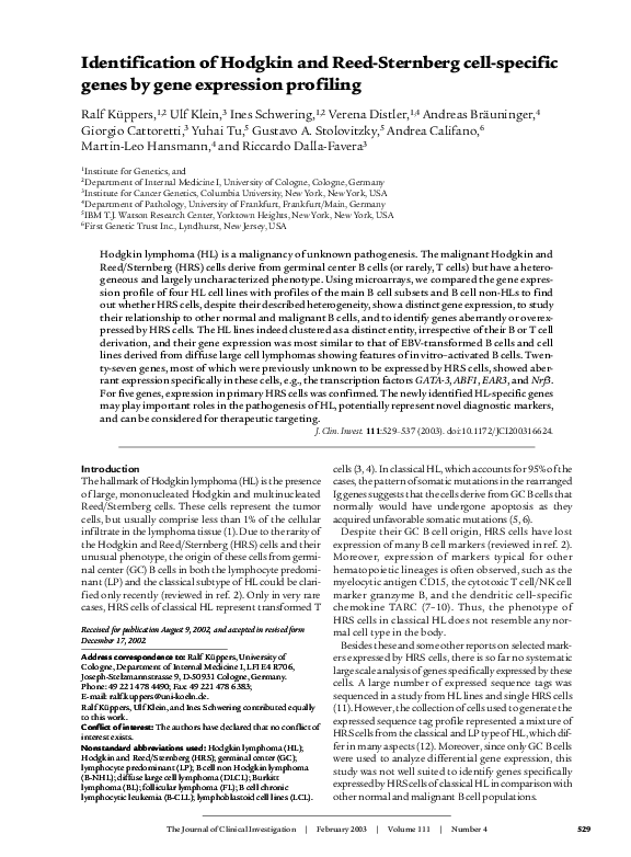 (PDF) Identification of Hodgkin and Reed-Sternberg cell-specific genes ...