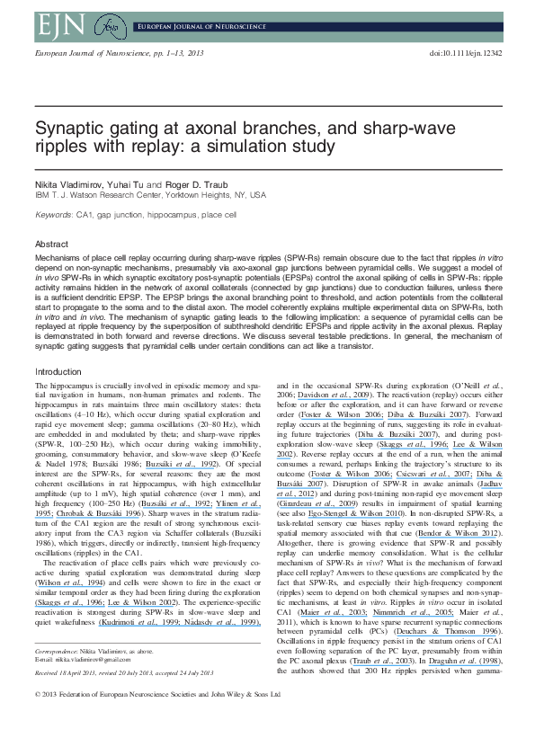 (PDF) Synaptic gating at axonal branches, and sharp-wave ripples with ...