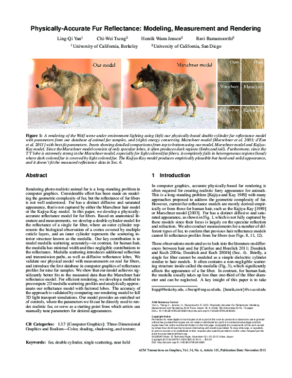 (PDF) Physically-Accurate Fur Reflectance: Modeling, Measurement and Rendering